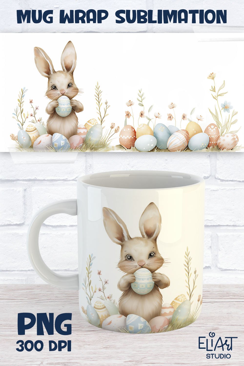 Easter Eggs Mug Wrap | Easter Bunny PNG Mug Design