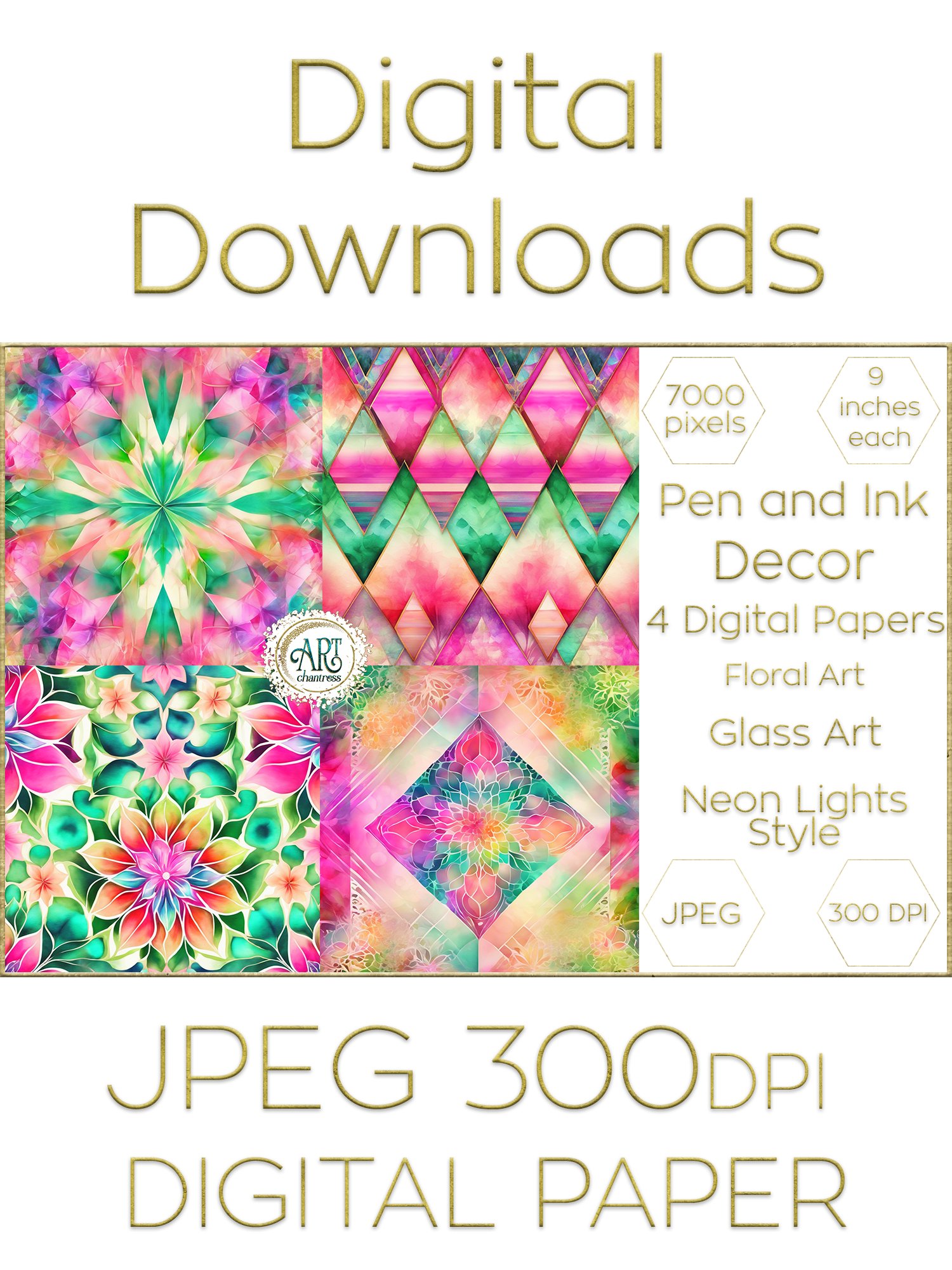 Floral Ink Art Magic Digital Papers Modern (3631063)