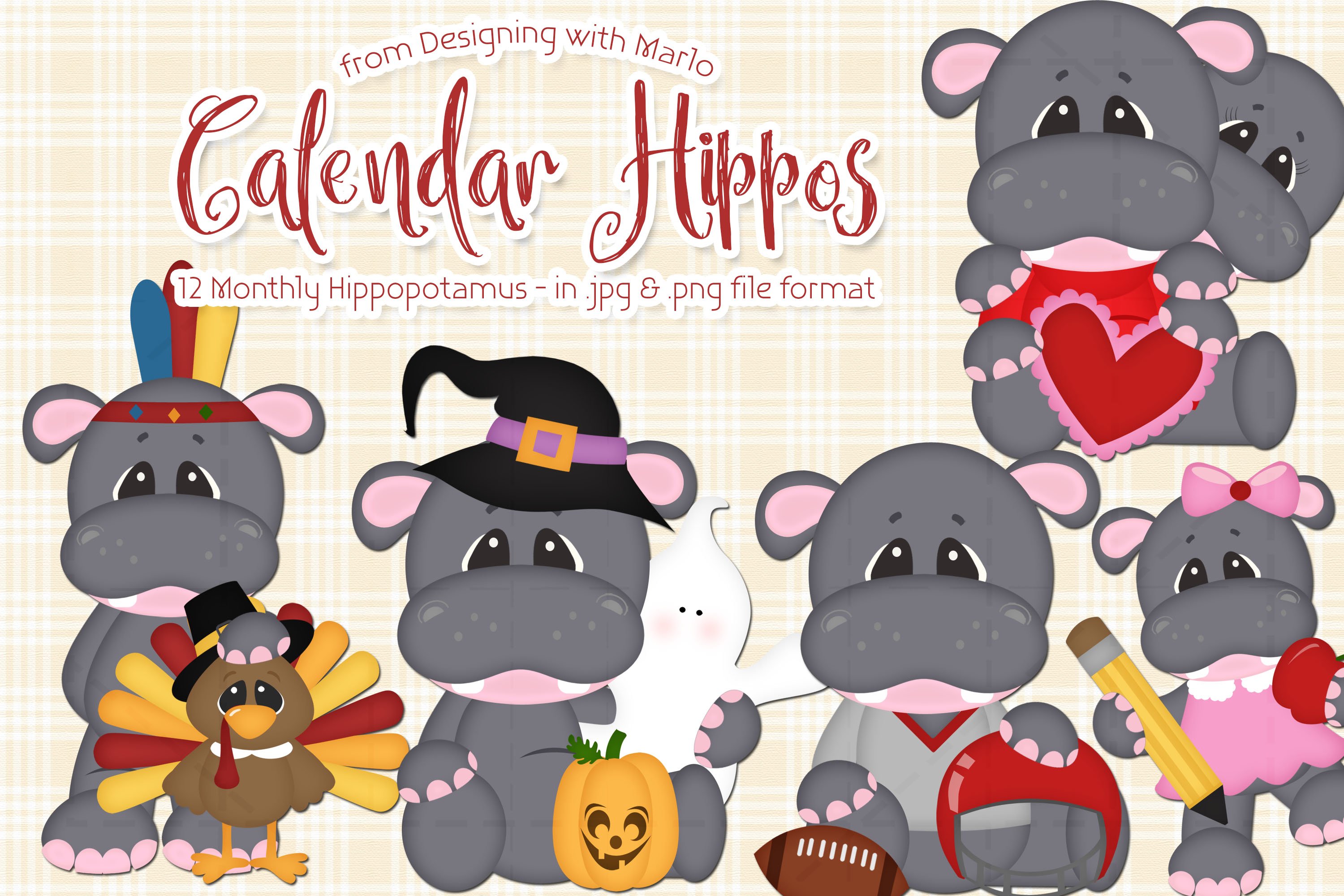 Calendar Hippotamus Clipart
