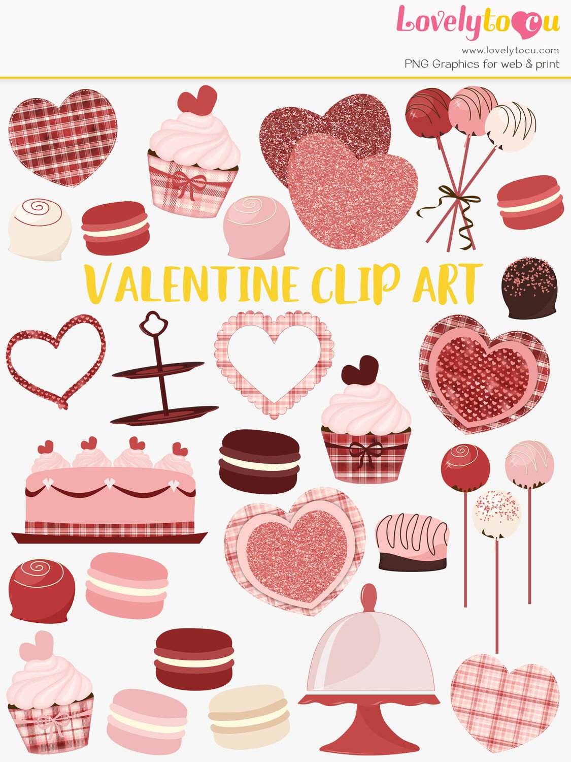 Valentine's Day bakery treats clipart, cupcakes, cake pops