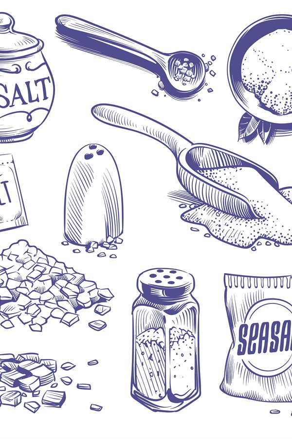 Hand drawn sea salt. Salting crystals, himalayan salt sketch