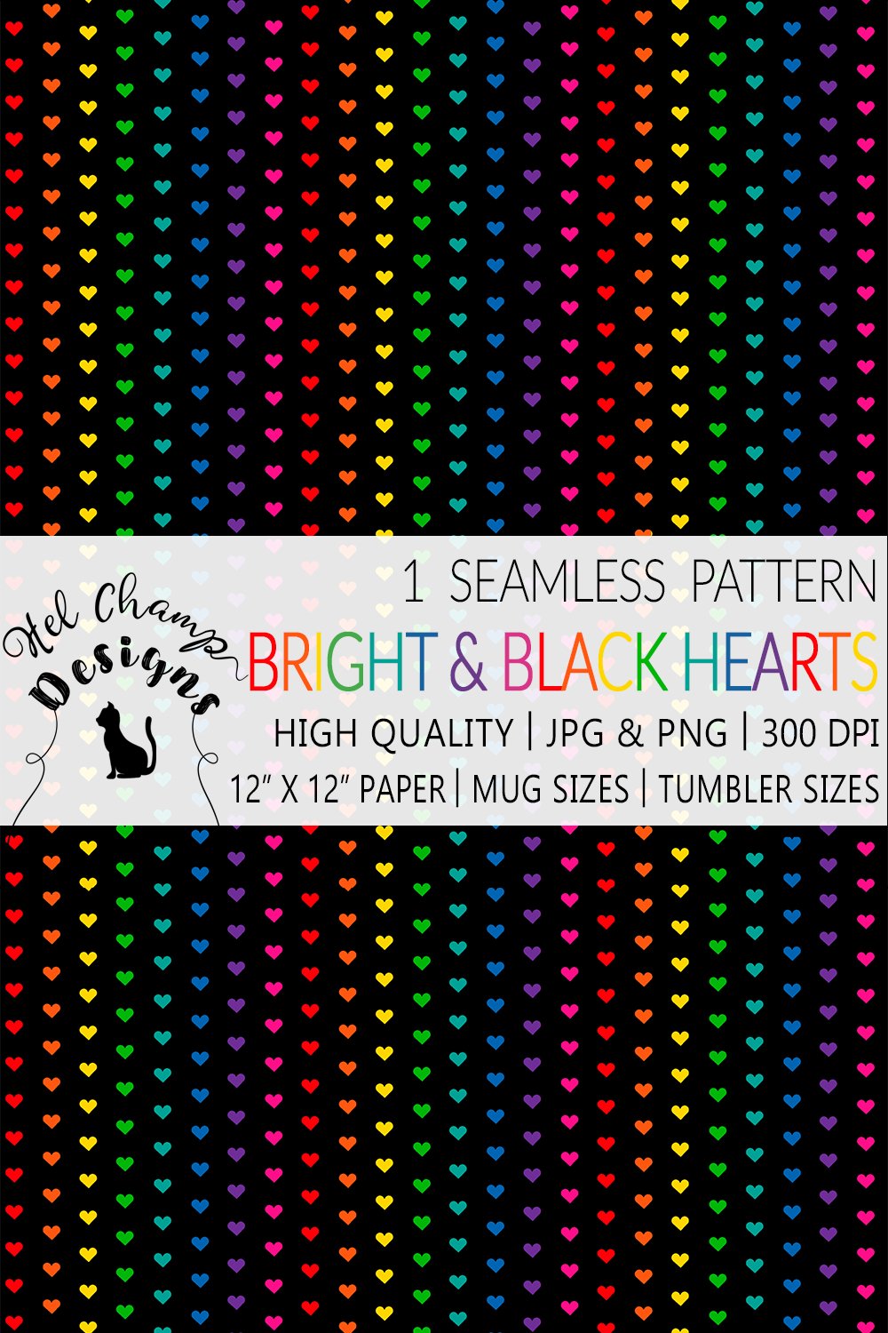 Rainbow hearts with black scrapbooking papers set