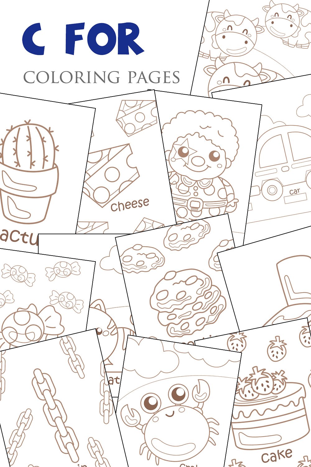 Alphabet C For Vocabulary School Lesson Coloring Kids Set