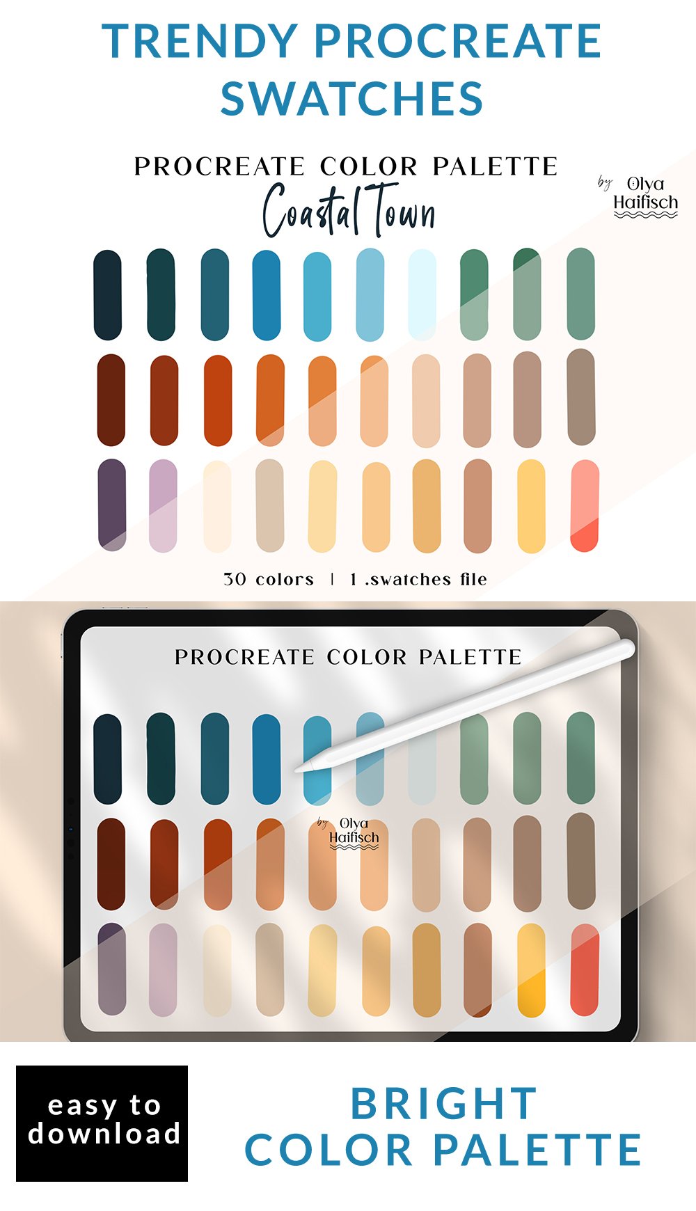 Bright Procreate Color Palette. Colorful Procreate Swatches