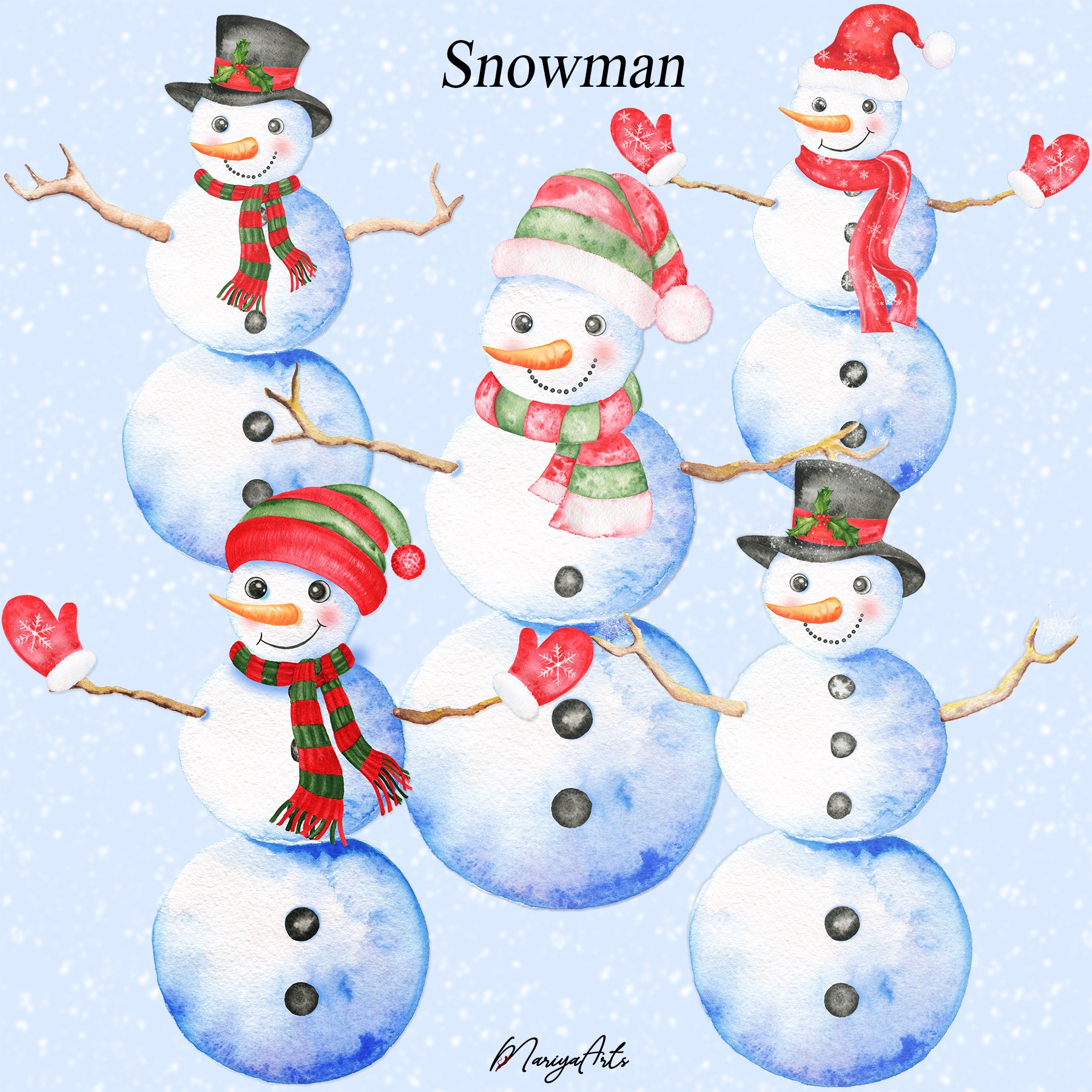 Snowman, Snow, Christmas, Winter Watercolor Clipart PNG