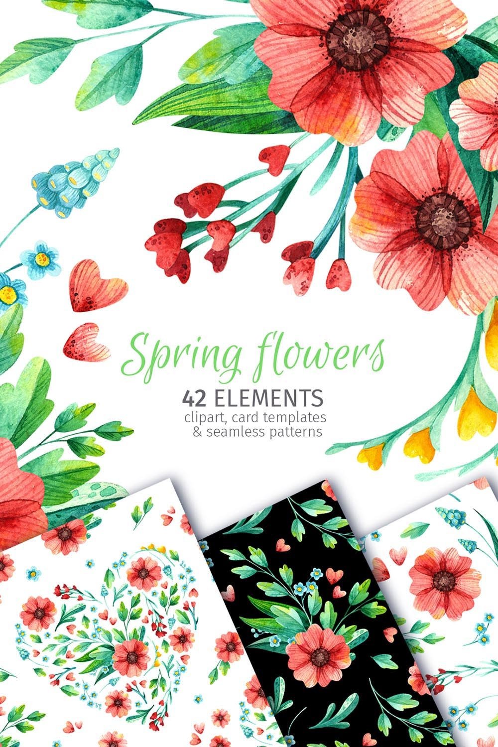 Spring flowers watercolor set, Floral arrangements, patterns