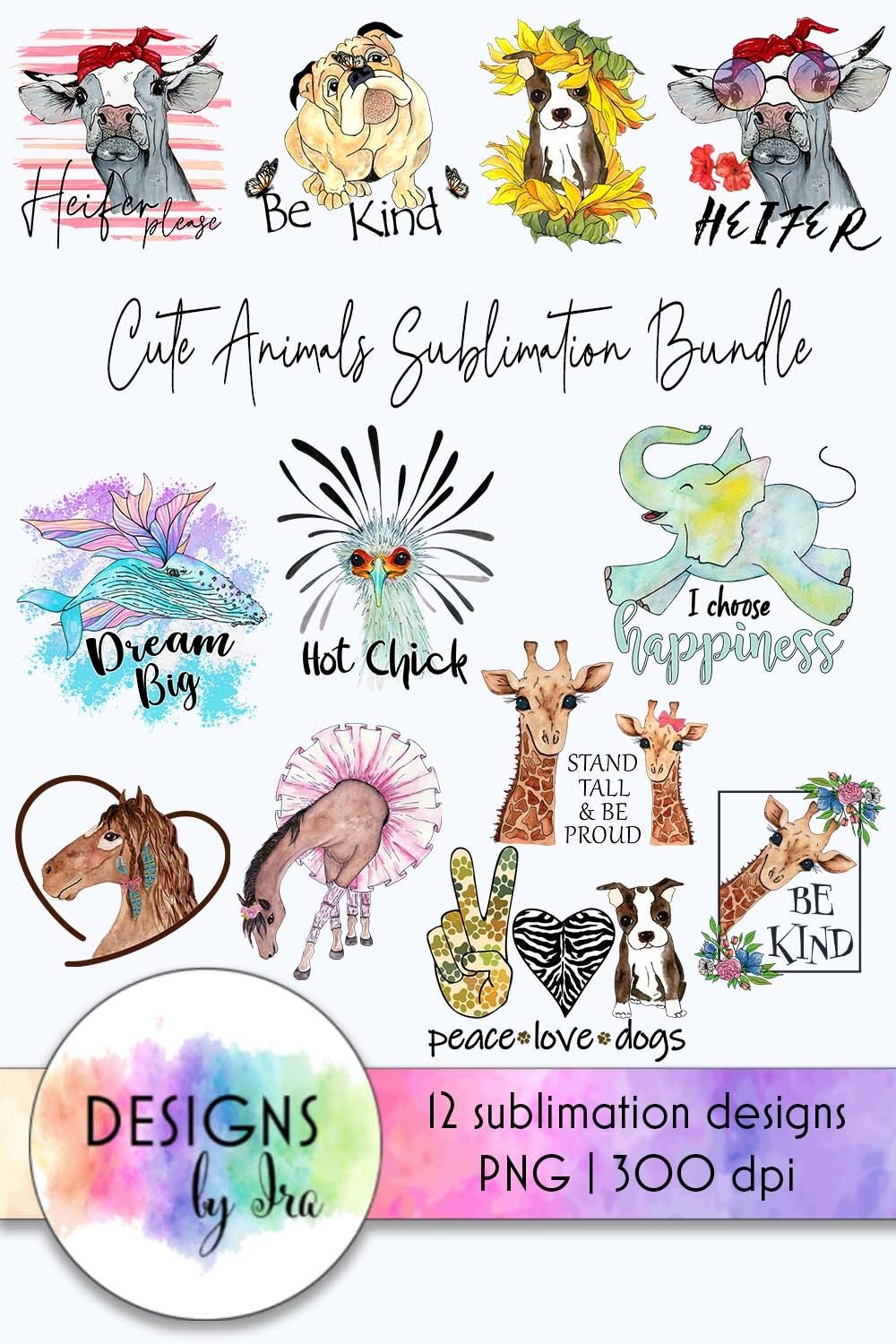 Animals Sublimation Bundle | Cute Animals | Positive Quotes