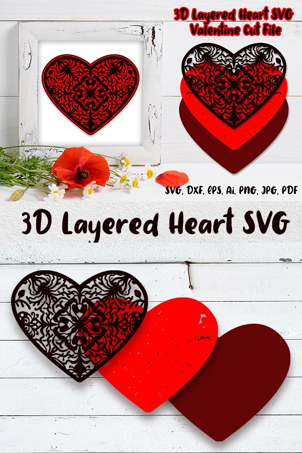 3D heart SVG / 3D Layered SVG / Valentine Cut File (1198082)