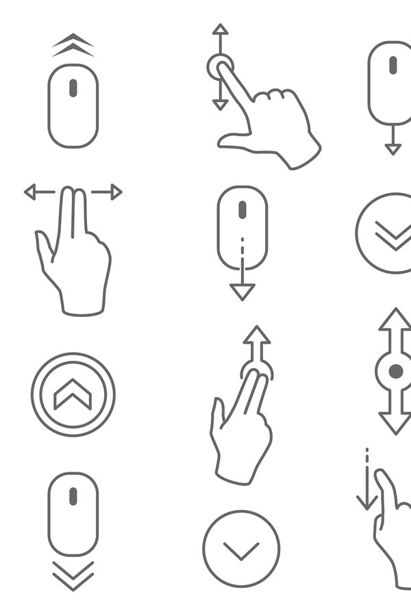 Line scroll gestures. Scrolling mouse, touchscreen gesture a