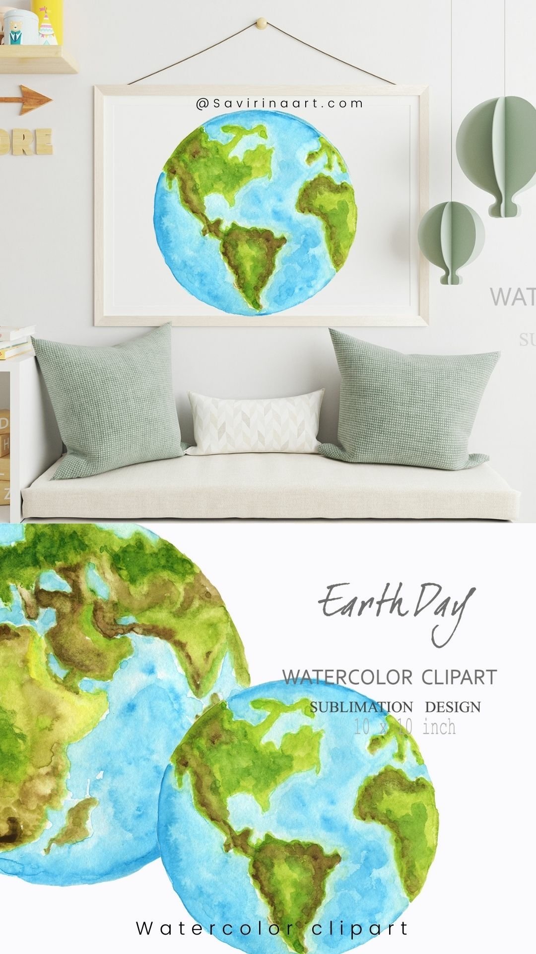 Happy Earth Day!Watercolor clipart eco. (1851128)