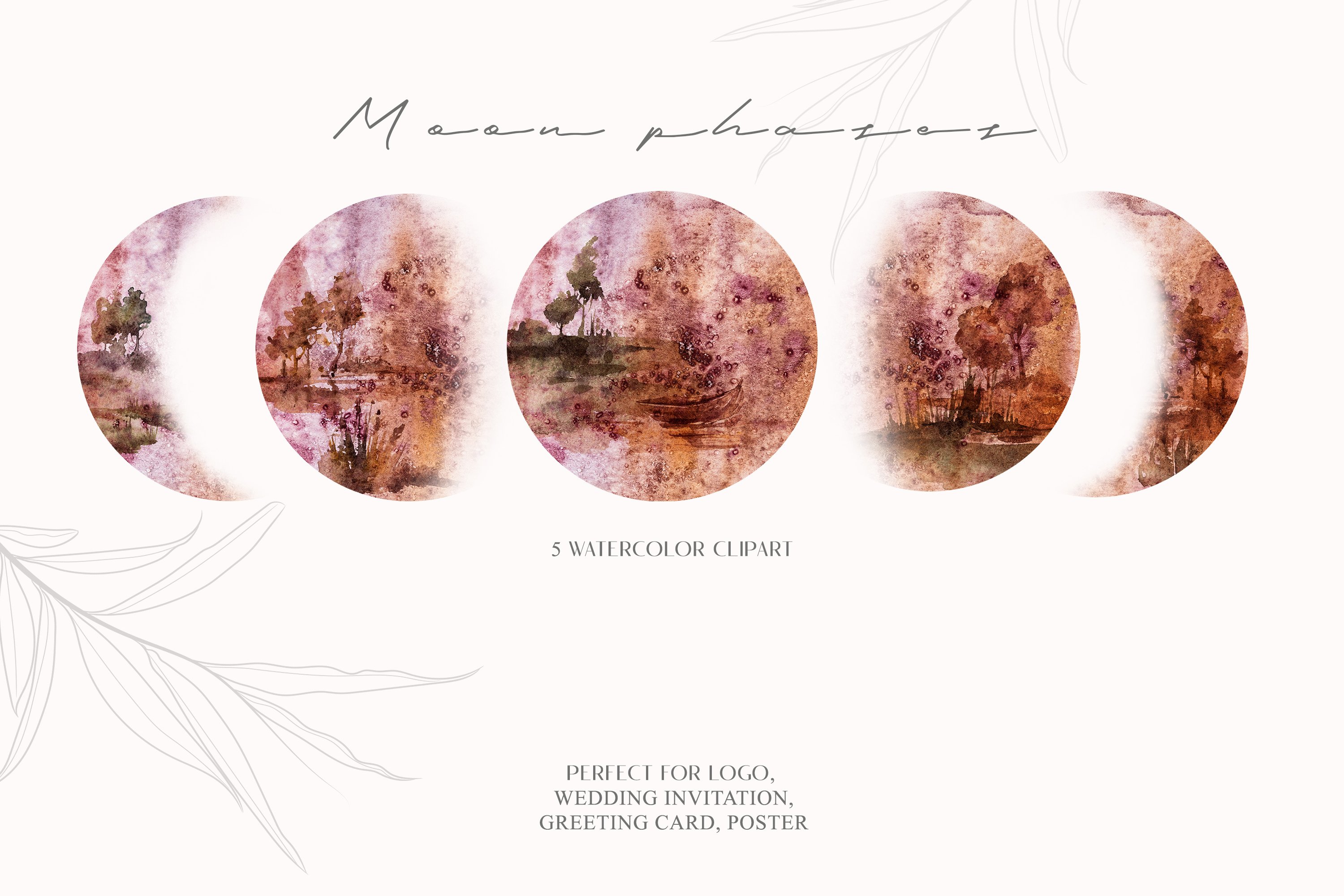 Watercolor moon phases clipart. Abstract (930575)