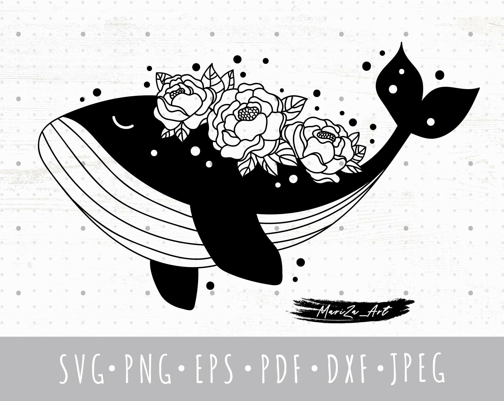 Floral Whale SVG, Whale and flowers clipart