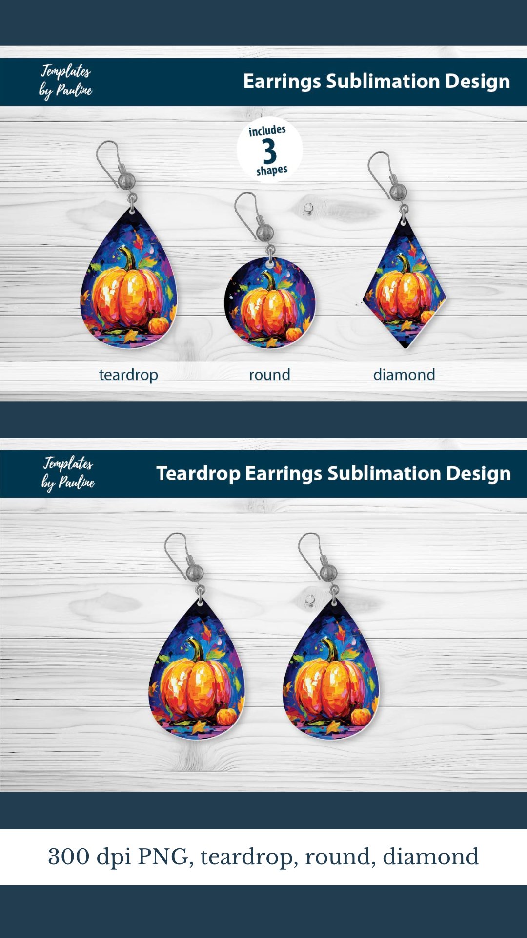 Bright Fall Pumpkin Earring Sublimation Designs PNG