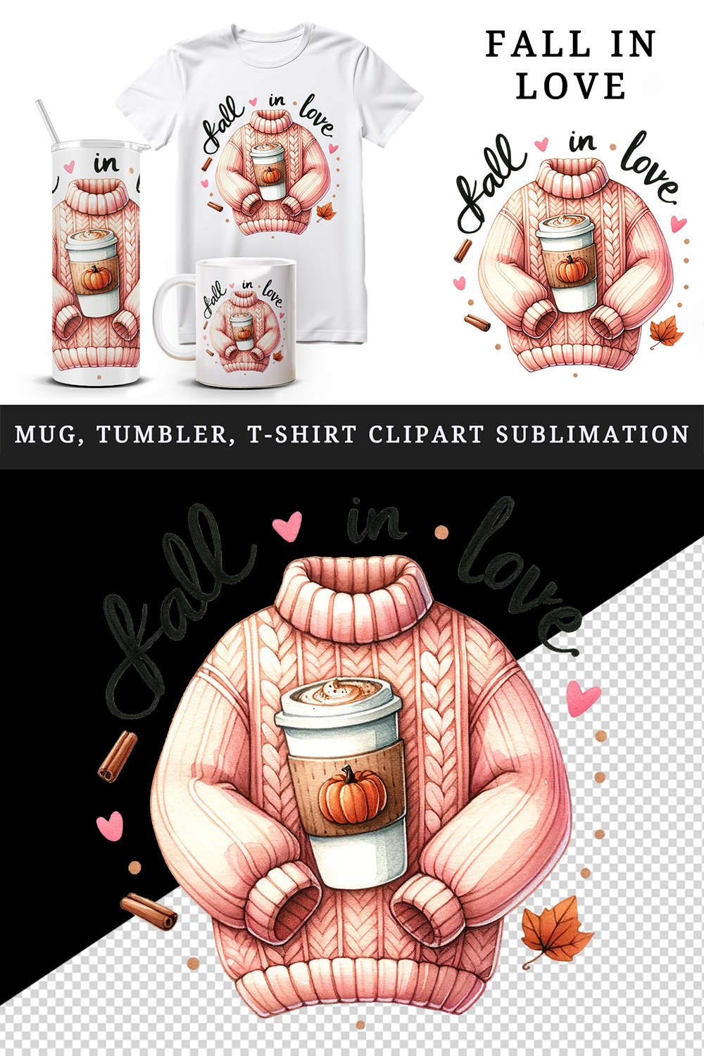 Fall autumn coffee tumbler mug wrap, clipart sublimation png