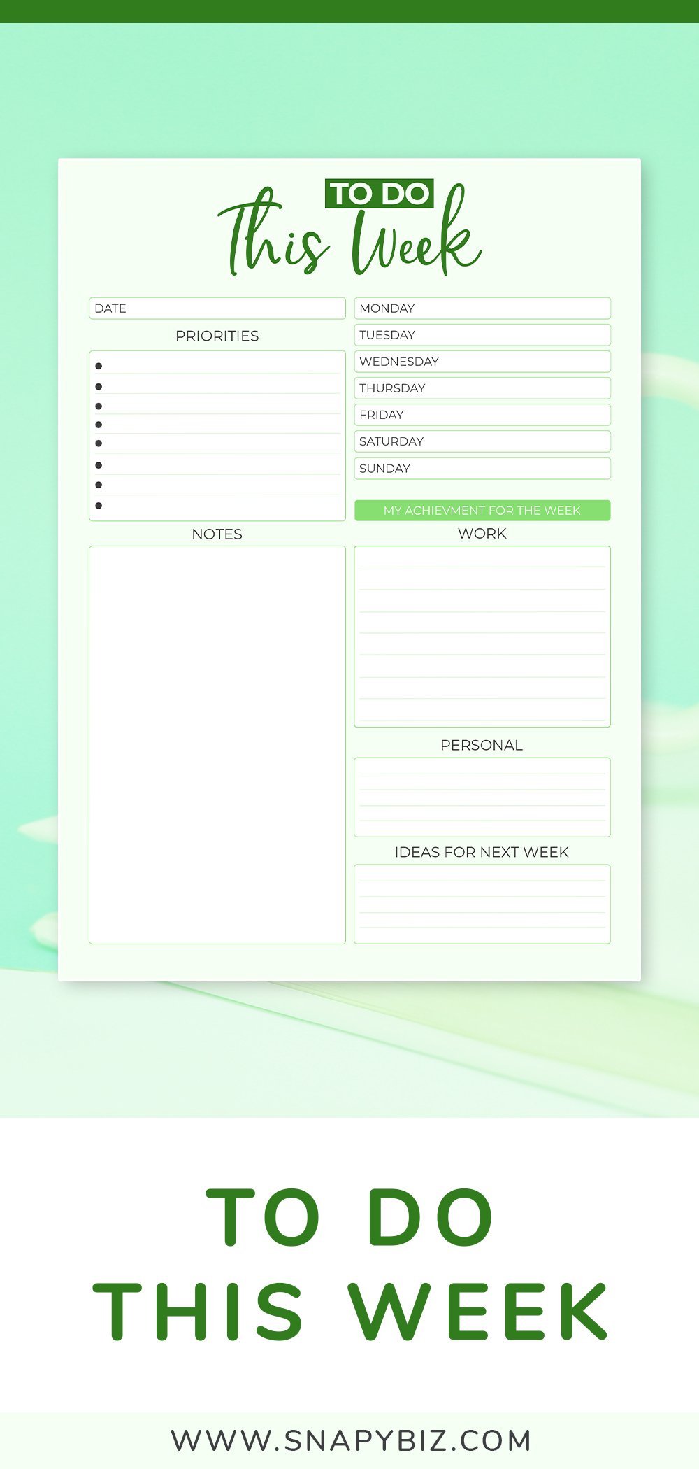To Do This Week Printable | Plan Your Week | Weekly Goals