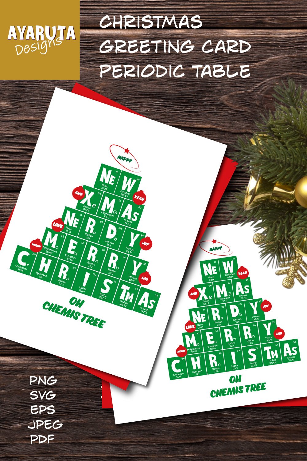 Periodic Table Nerdy Christmas Tree greeting card, Science
