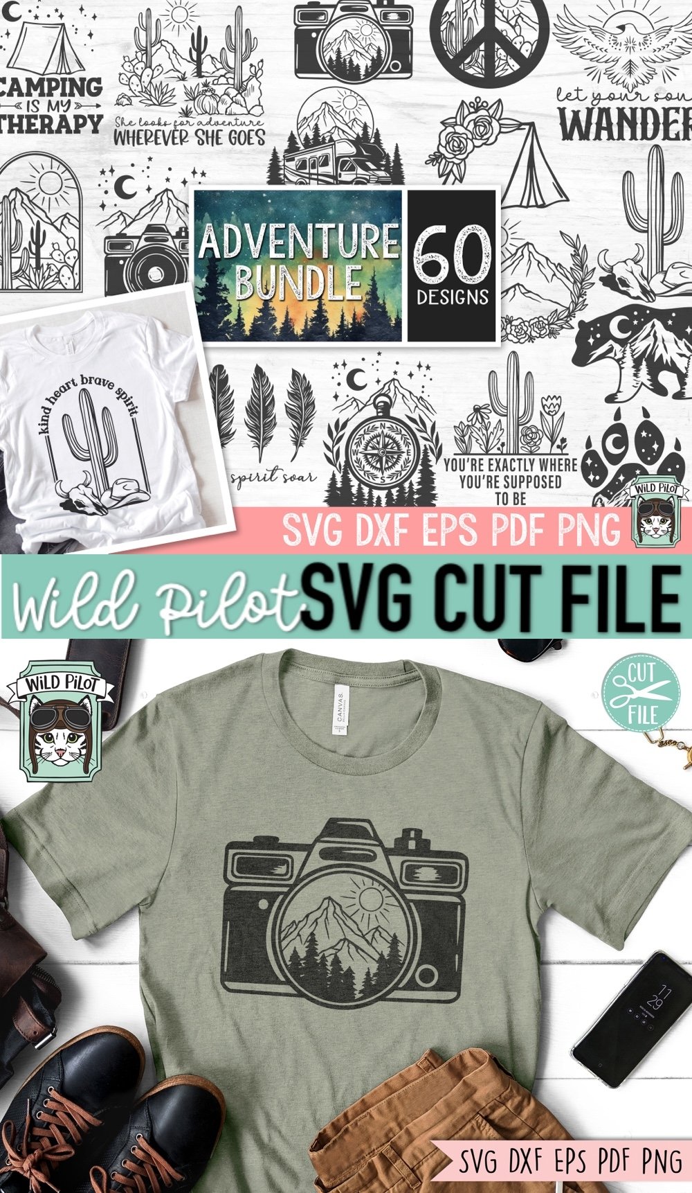 60 Camping Bundle SVG Files, Adventure SVG, Hiking SVG