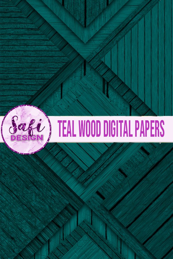 Teal Rustic Wood Digital Paper Backgrounds
