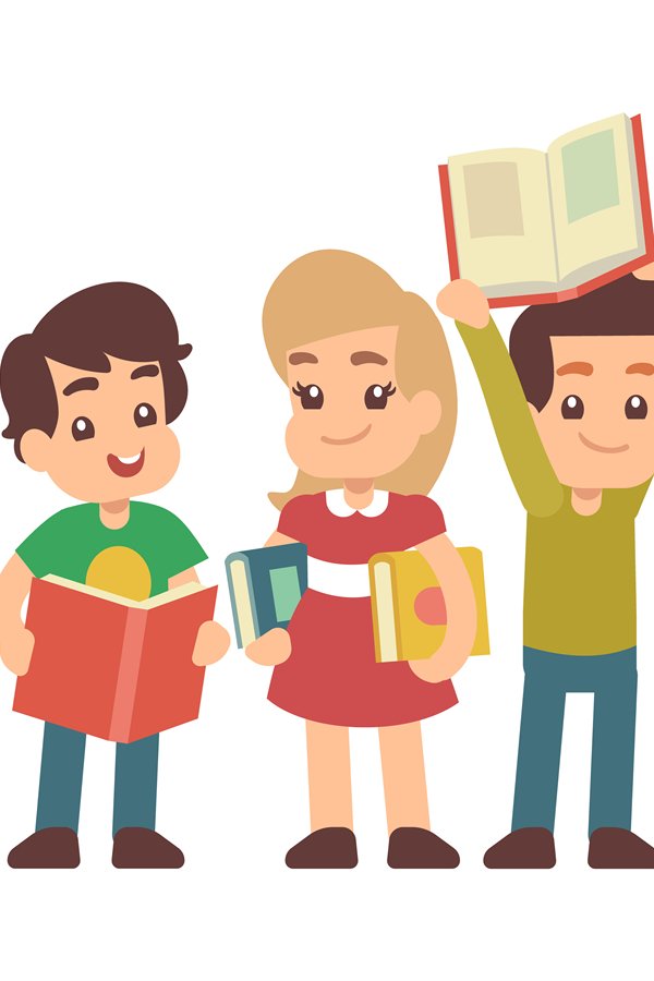 Cartoon preschool children with books. Learning and stadying