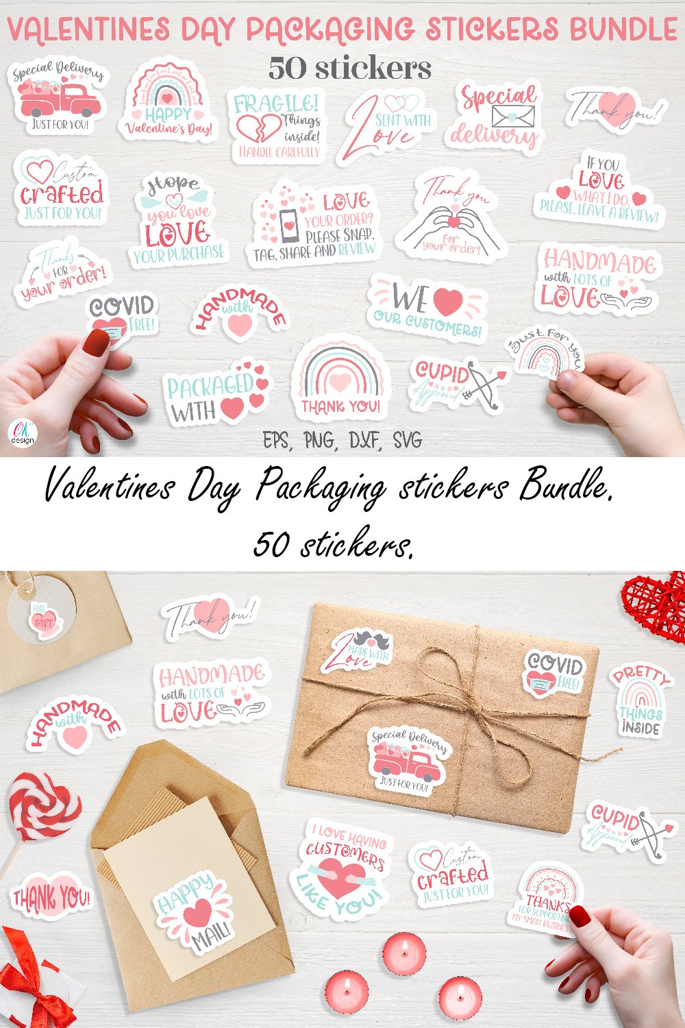 Valentines Day Packaging stickers Bundle. 50 stickers.