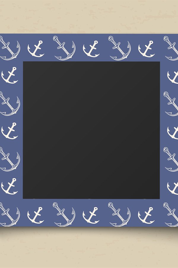 Paper color photo frame. Boy portrait blue sea frame for mem