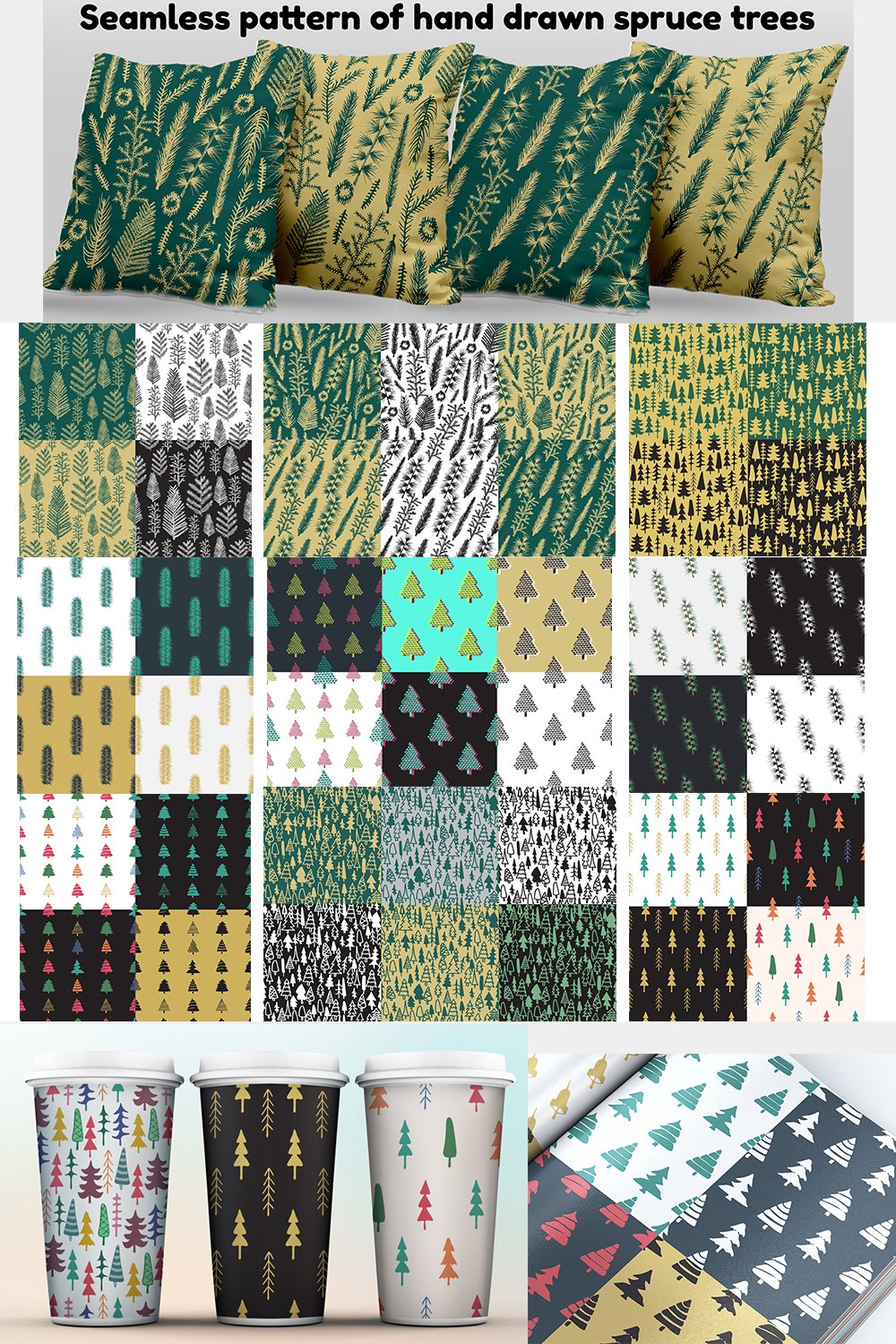 Vintage Christmas Pine Tree Patterns Collection