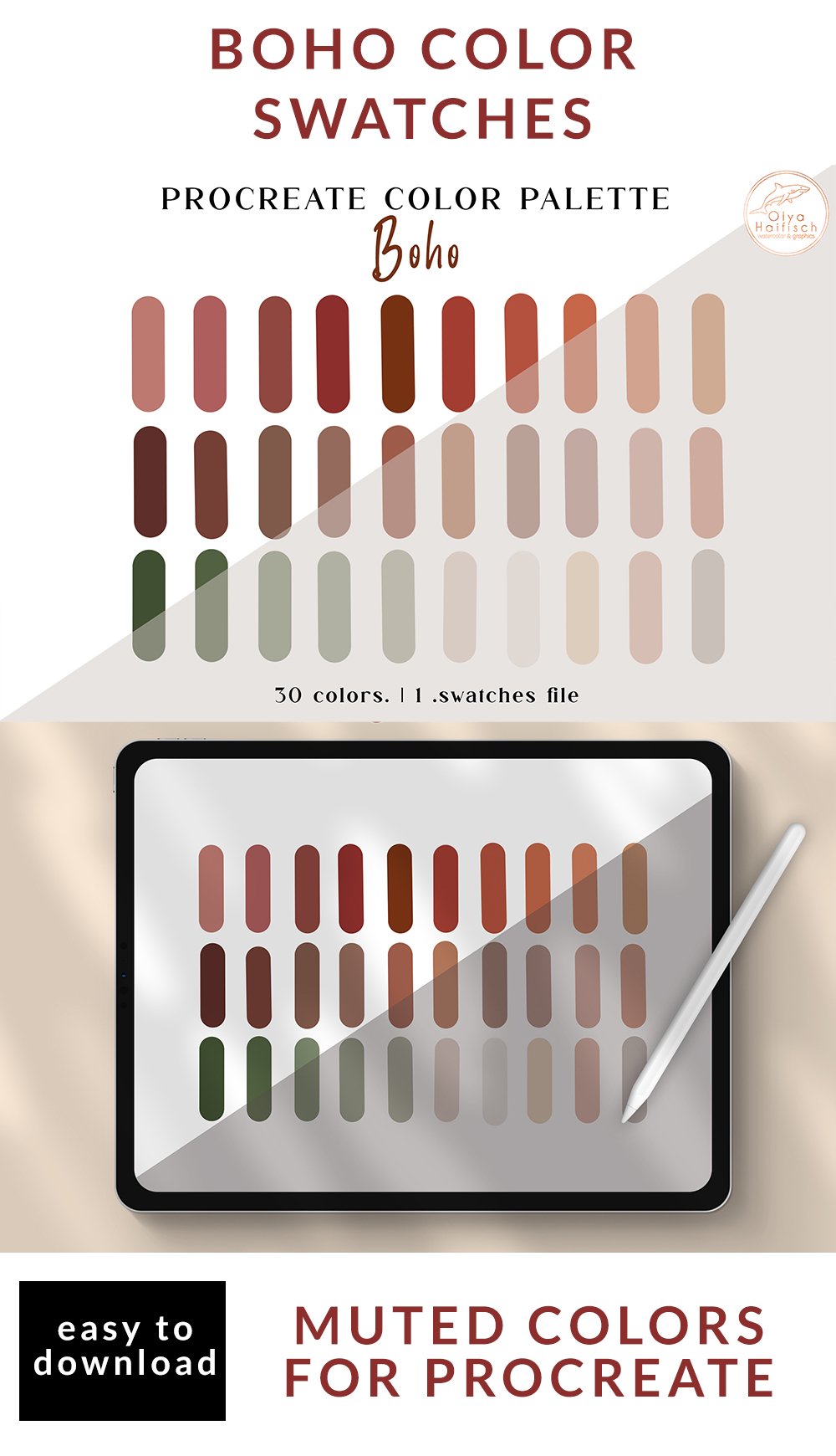 Boho Procreate Color Palette. Earthy Color Swatches