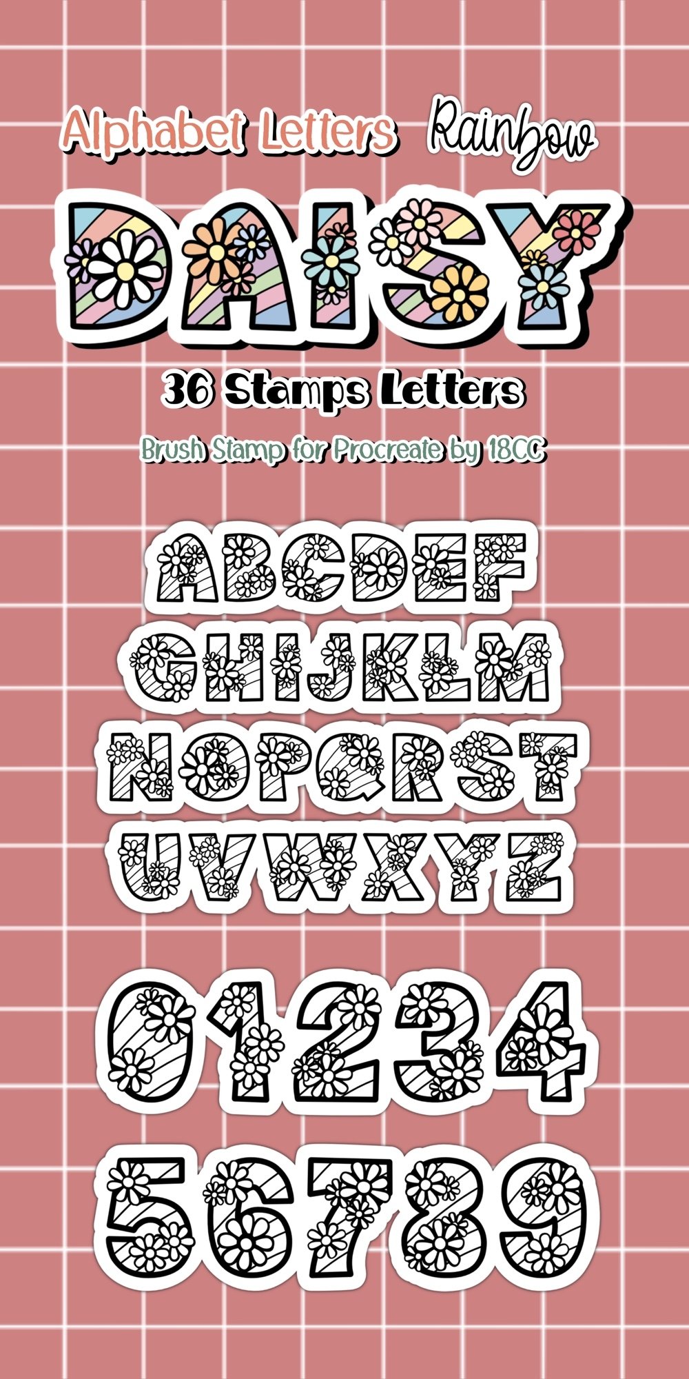 Daisy Rainbow Letters | Procreate Brush Stamp