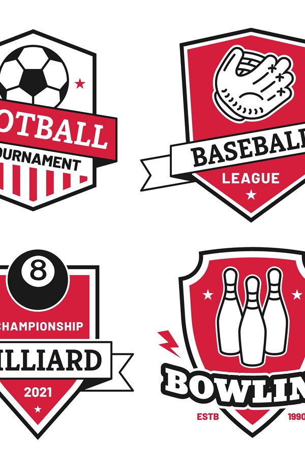 Ball sports logo. Badges for american football, soccer and b