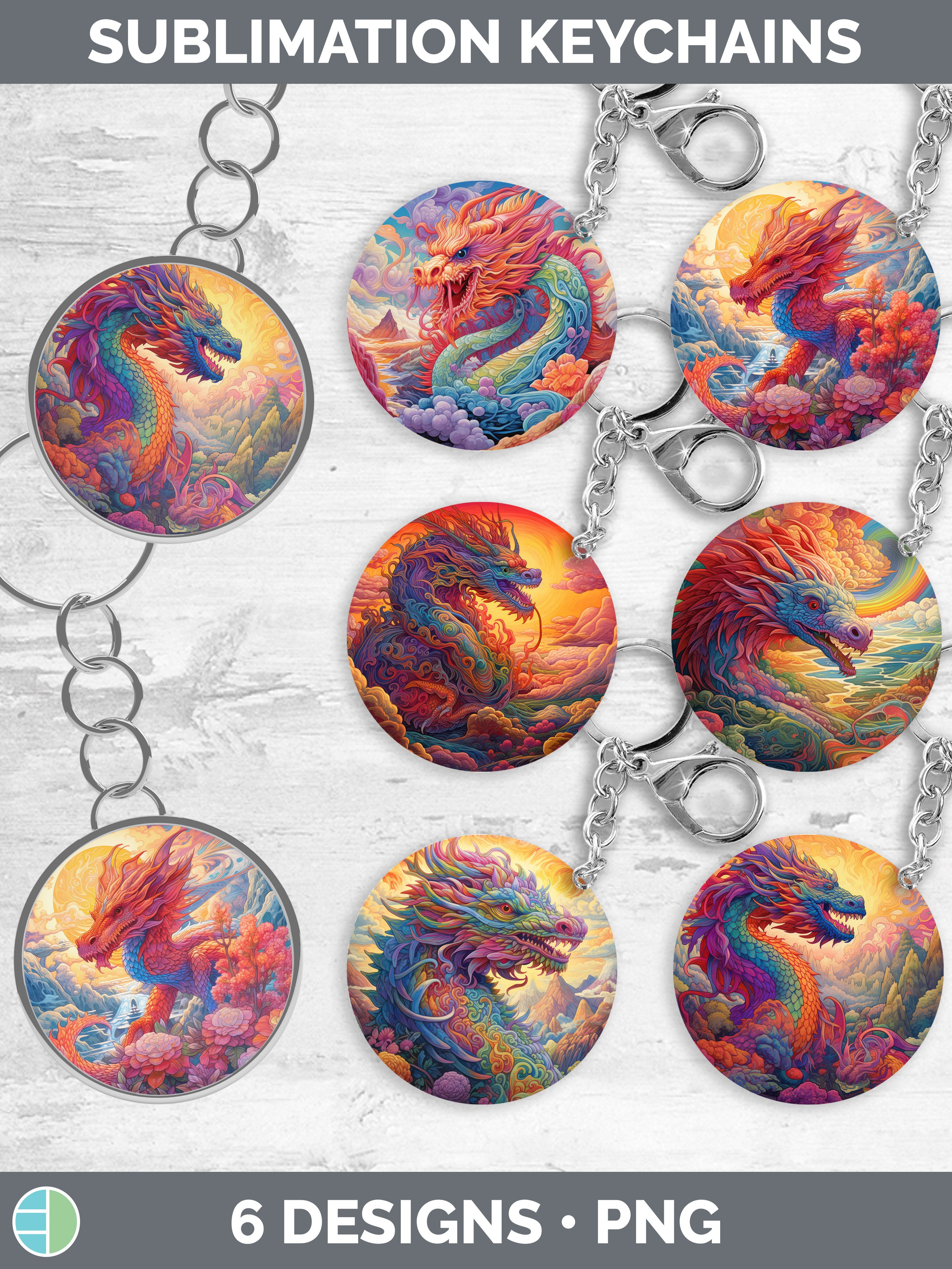 Psychedelic Dragon Flowers Keychain | Sublimation Keyring De