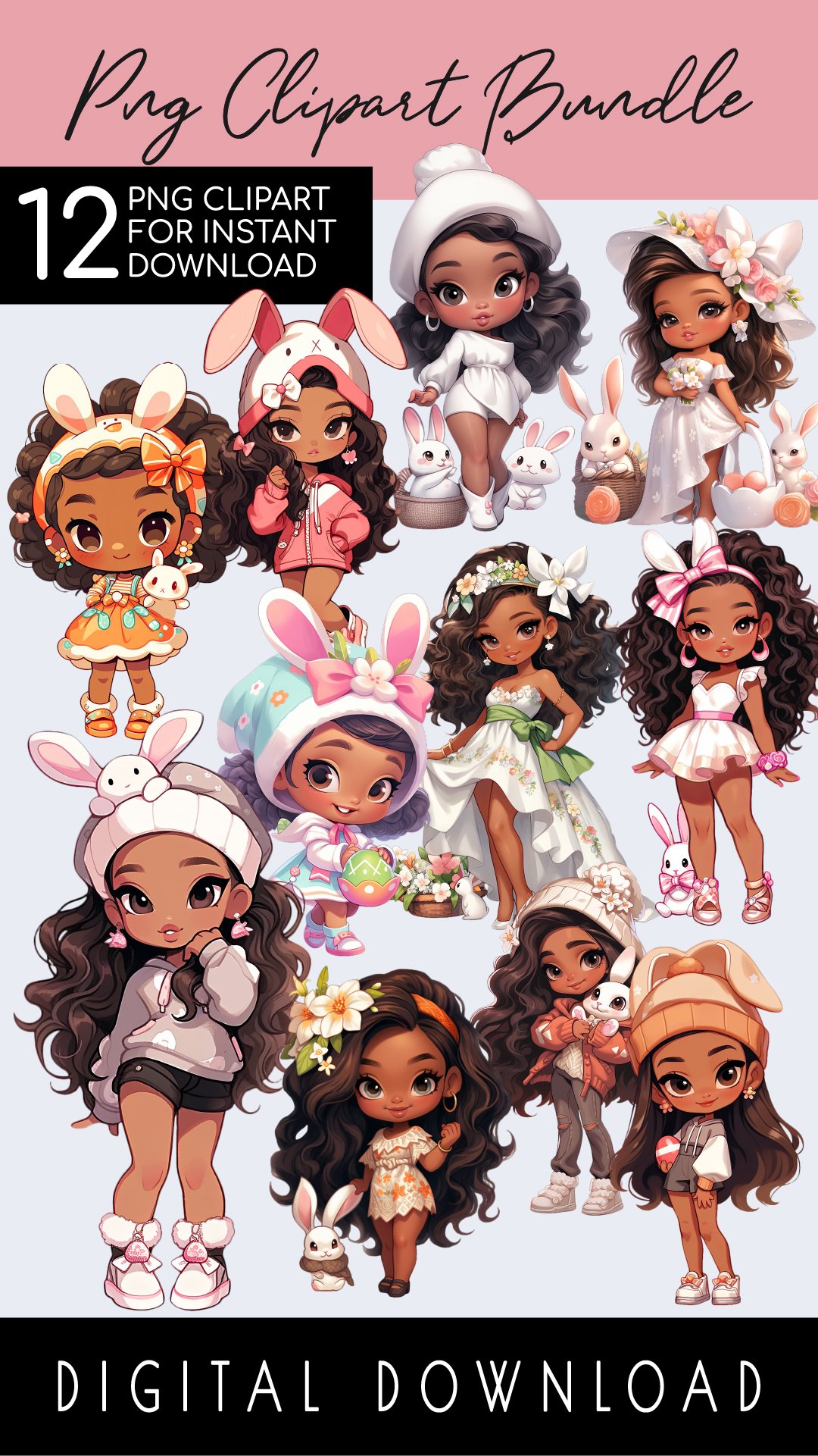 Easter Chibi Girl Clipart Bundle - Easter Chibi Sublimation
