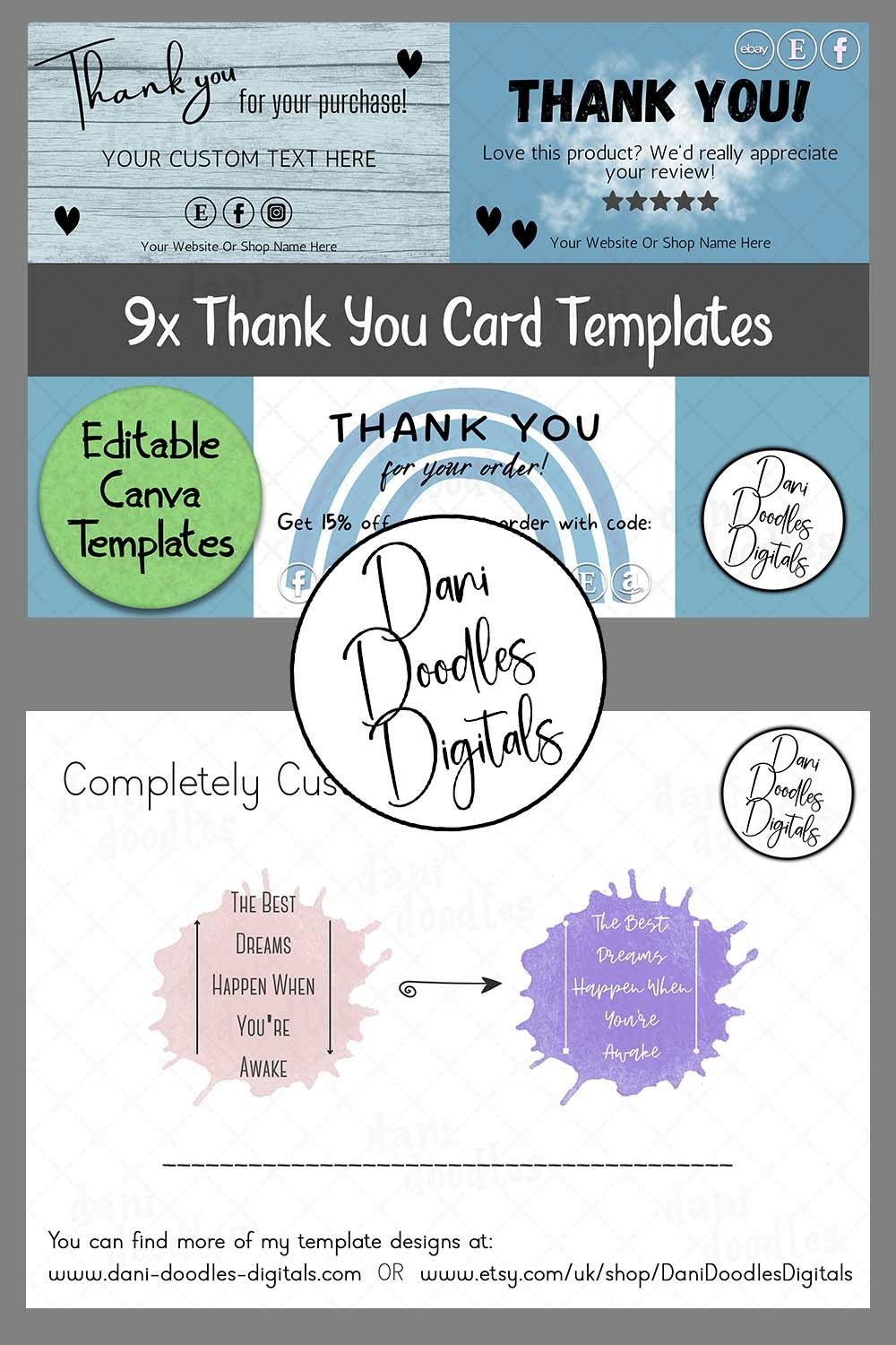 Editable Canva Templates - Thank You Cards - Blue Theme