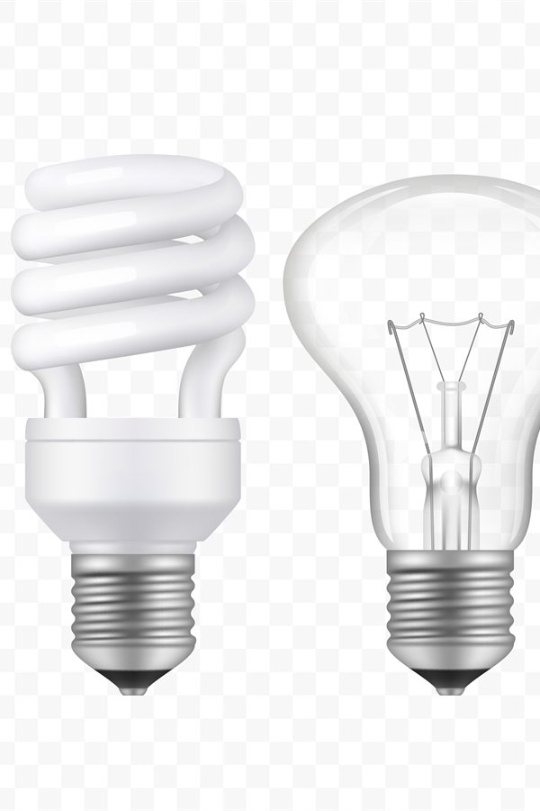 Lighting bulb. Realistic glass transparent lamp of different