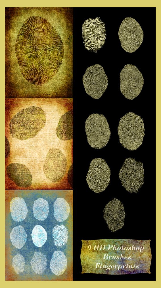 9 Vector Fingerprints Photoshop HD Brushes - AI, EPS, PNG, A