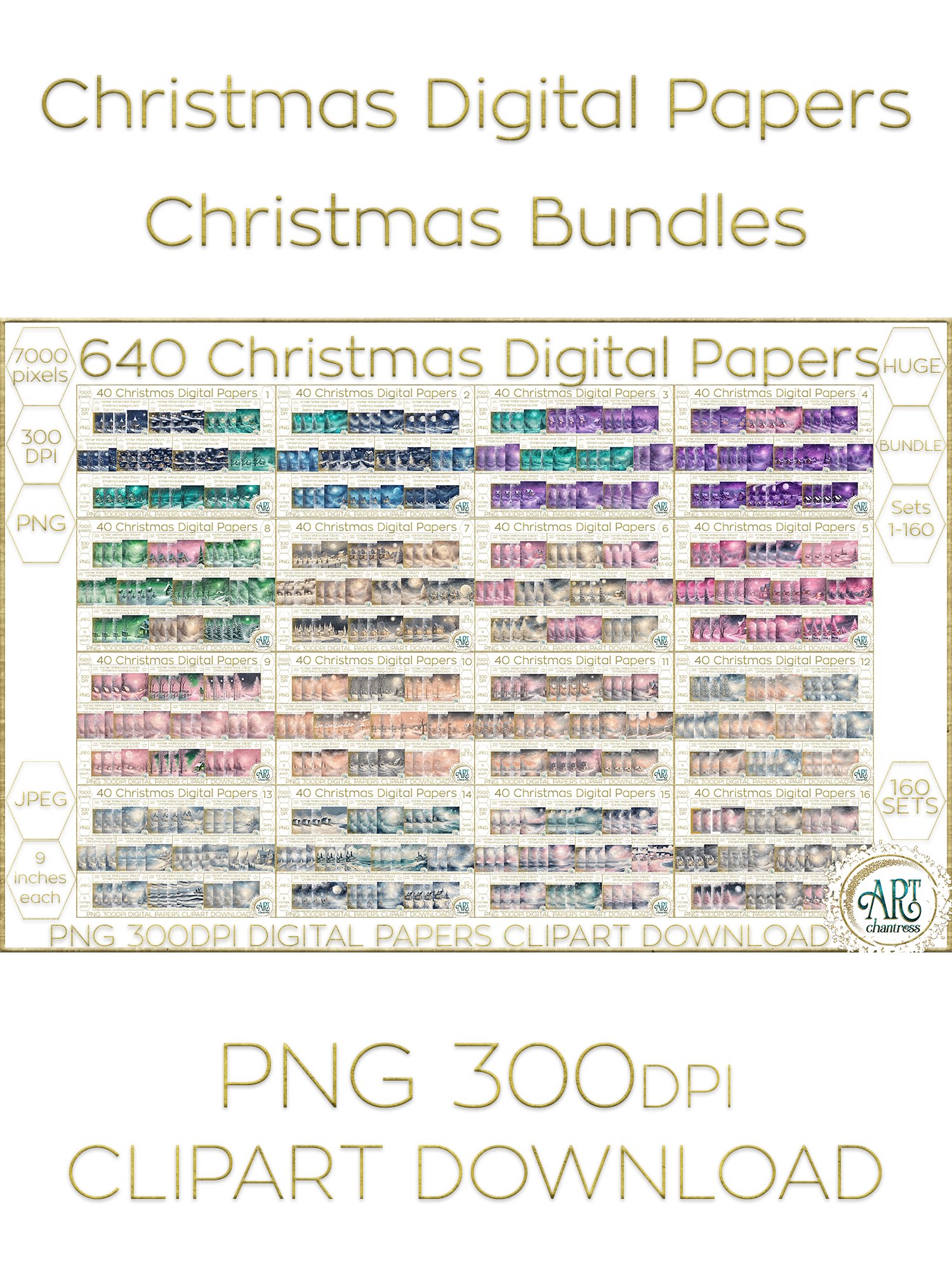 Mega Bundle Christmas Digital Papers 640 Winter Backgrounds
