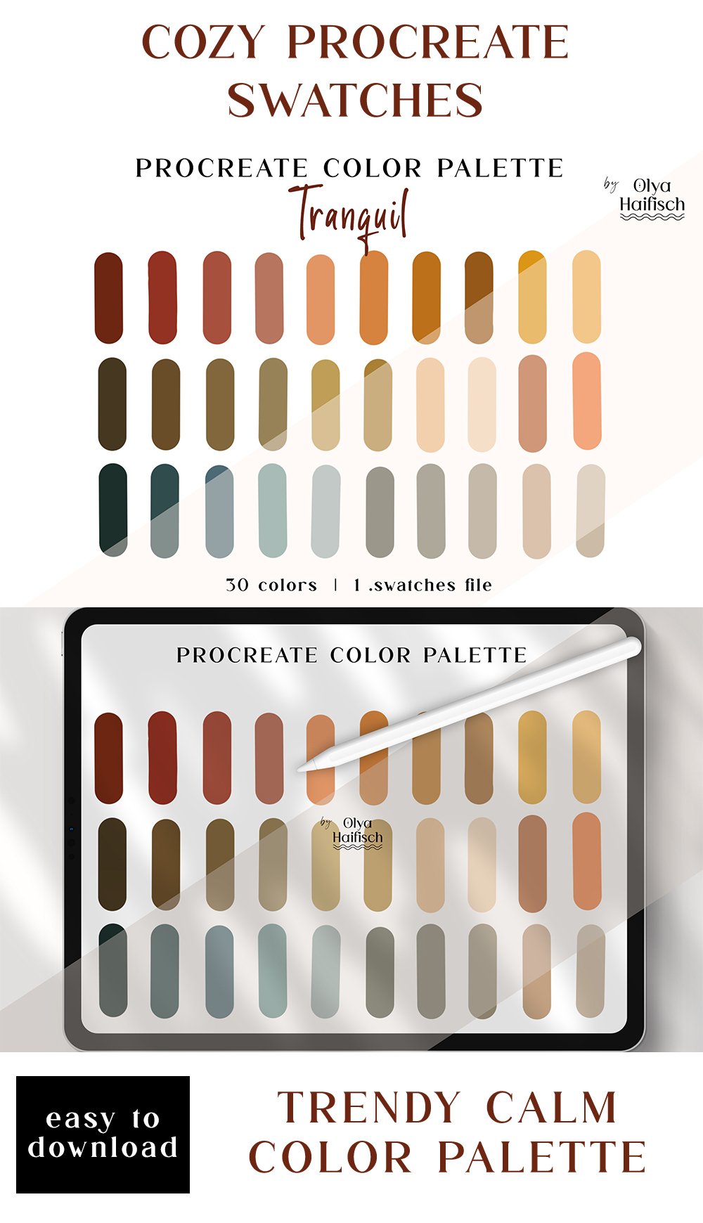 Autumn Procreate Color Palette. Trendy Deep Color Swatches
