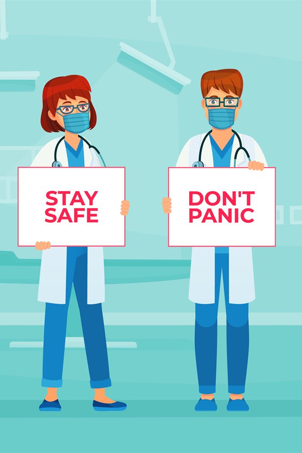 Doctors holding banners with text stay safe