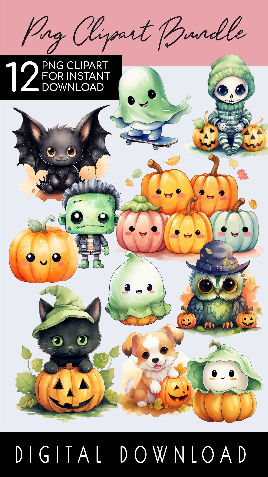 Cute Halloween Sublimation Bundle: PNG Watercolor Clipart
