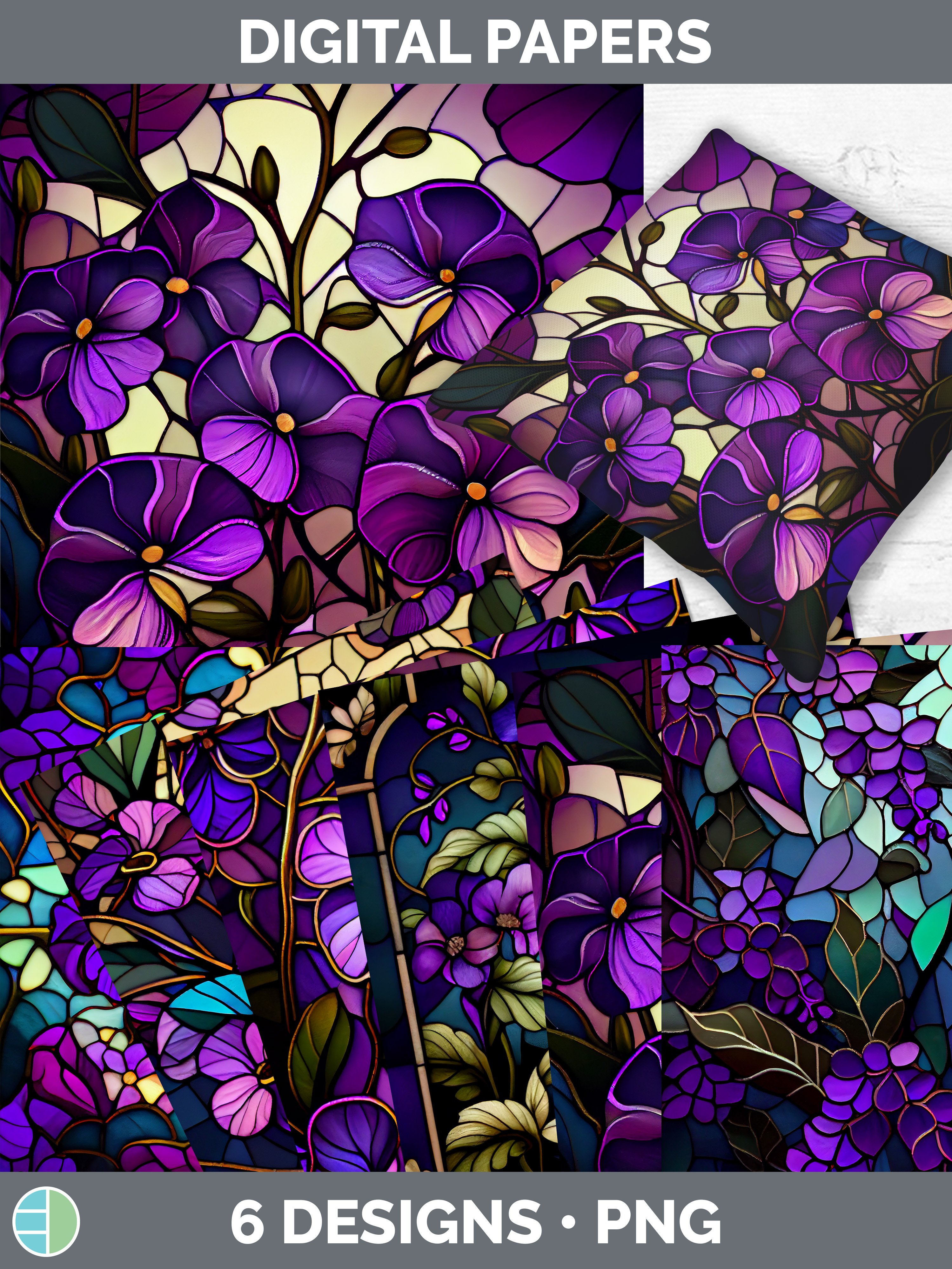 Stained Glass Violet Flowers Paper Backgrounds | Digital Scr