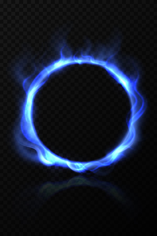 Realistic blue fire circle. Ring of blue fire with shiny fla