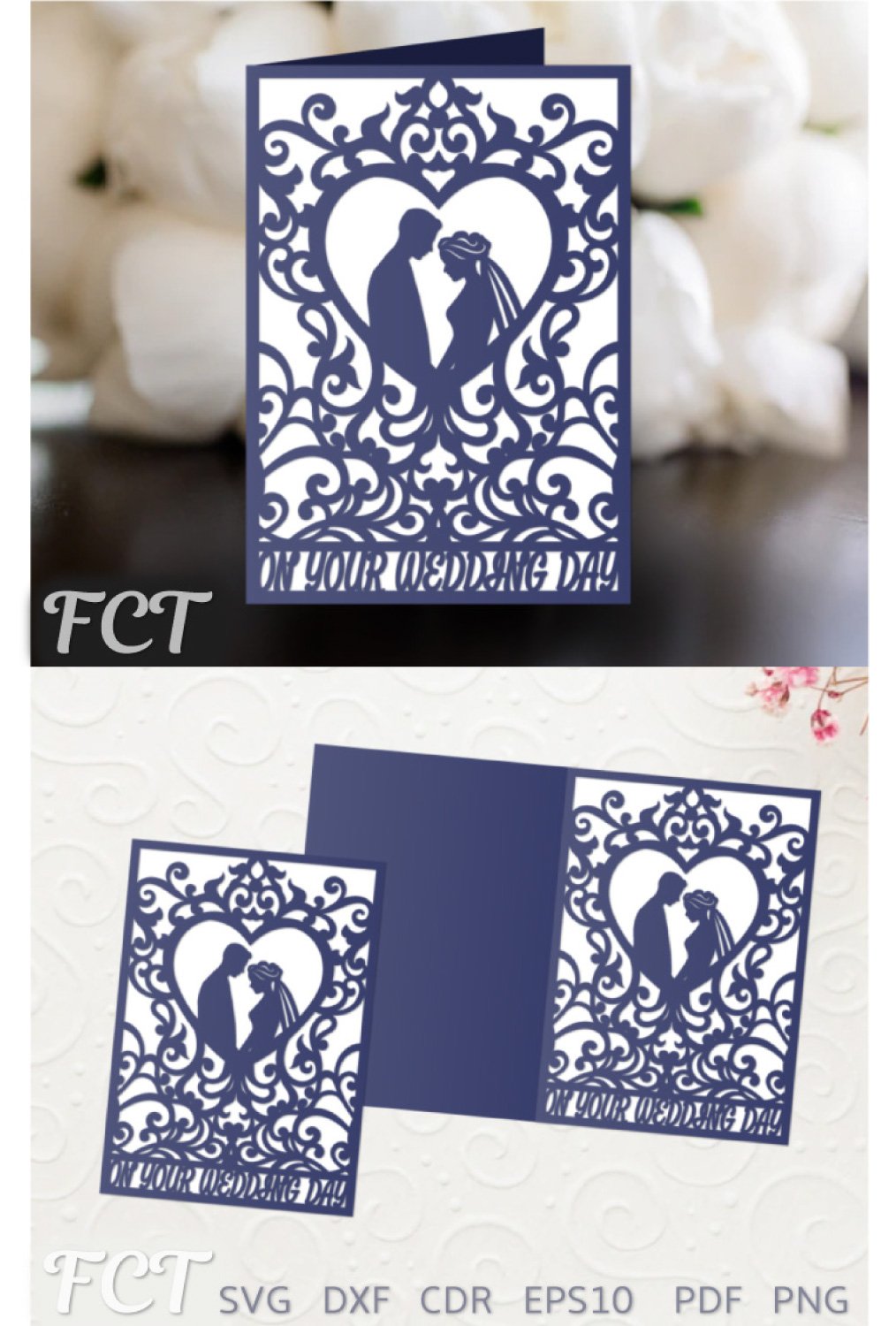 Wedding Day card SVG 5x7, Bride and groom fold invitation