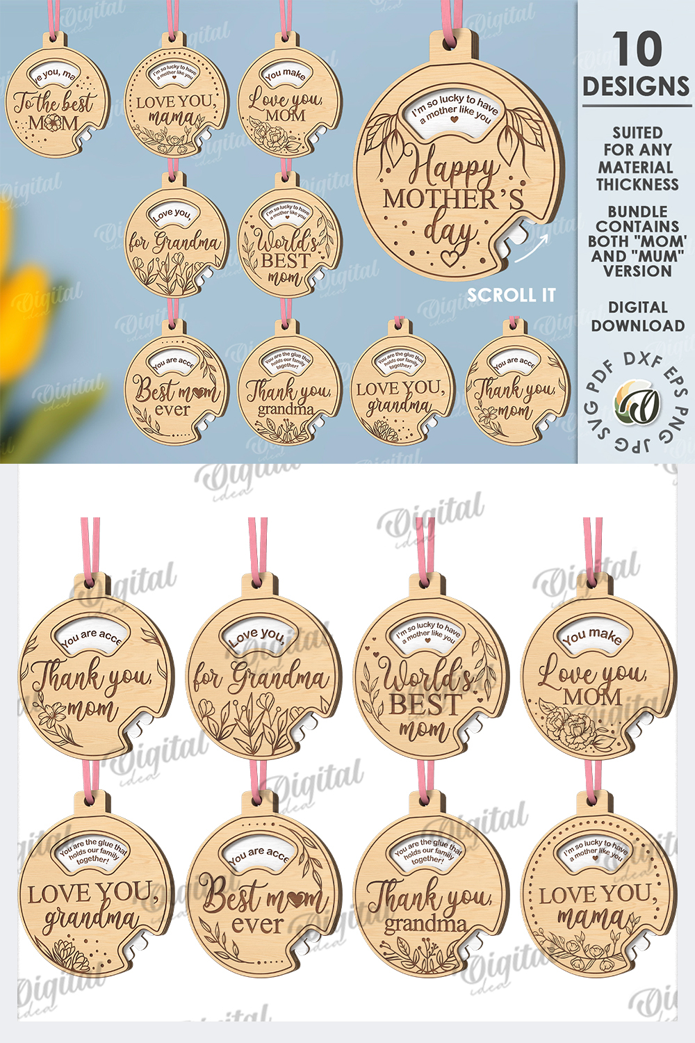 Mother’s Day Ornaments Laser Cut Bundle. Mother's Gift SVG