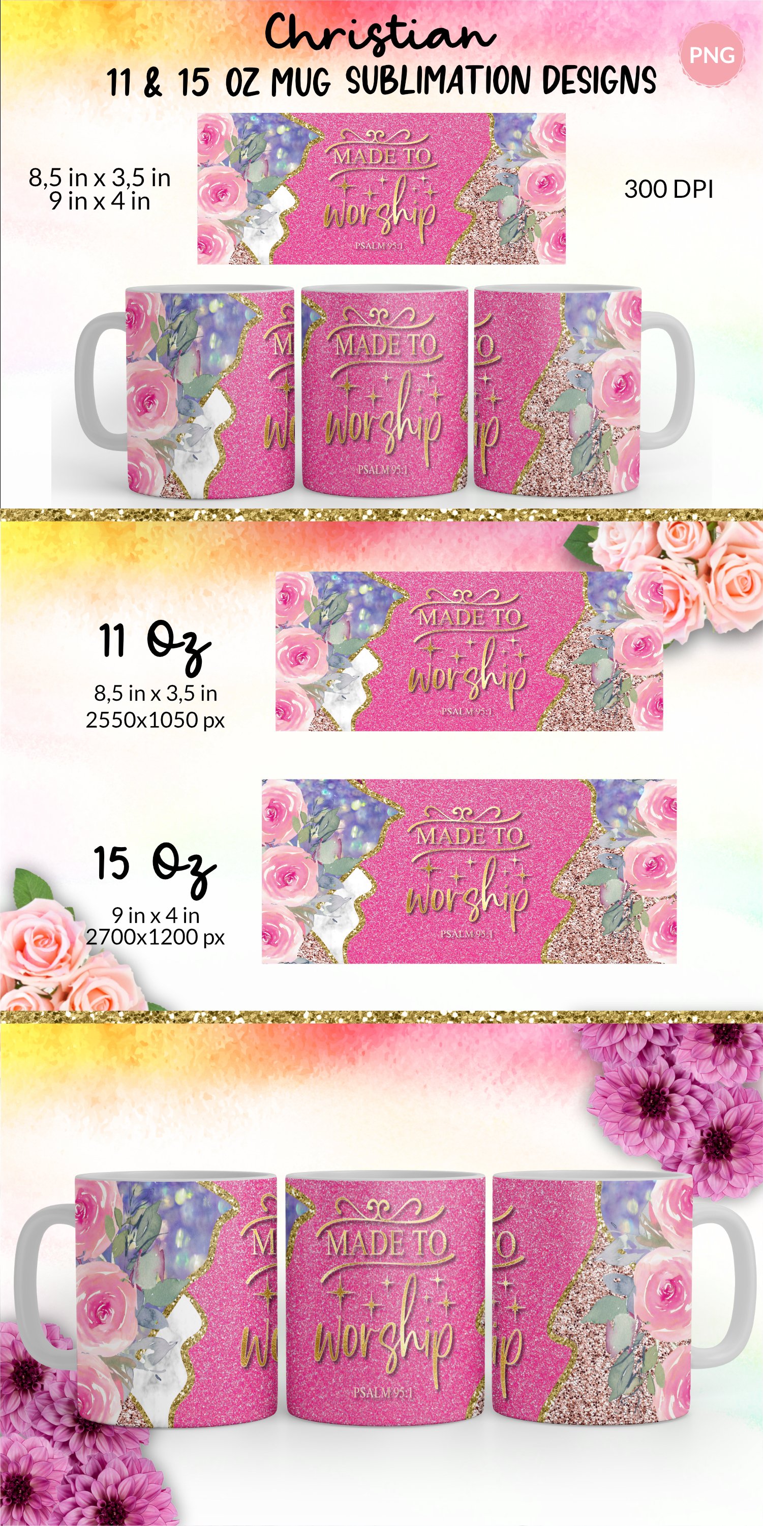 Christian Mug Wrap Made to Worship Bible Verse PNG