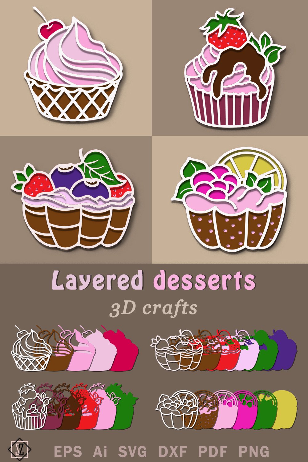 Four layered desserts for your creativity. Cut SVG