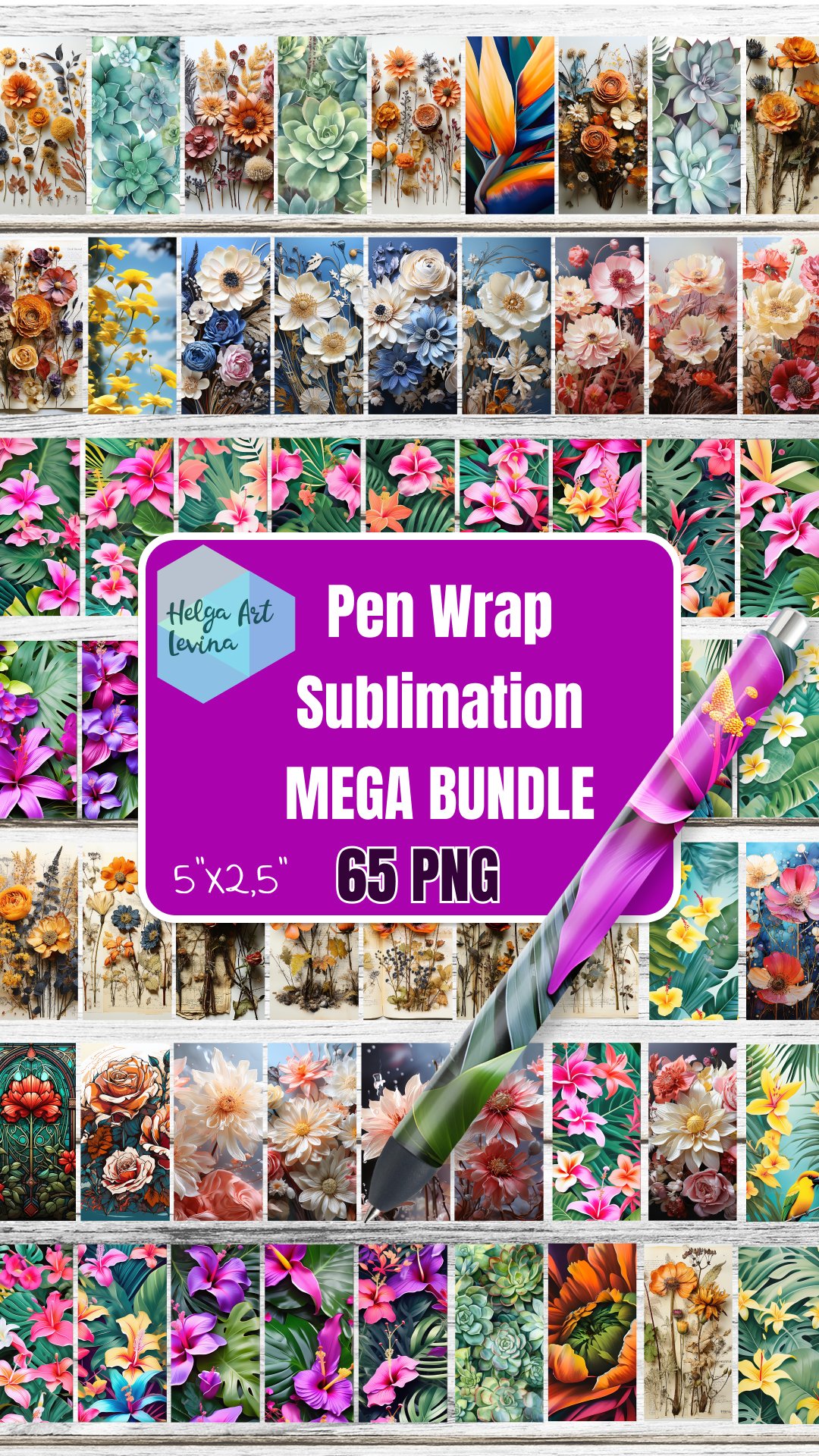 Floral Pen Wraps Sublimation Bundle