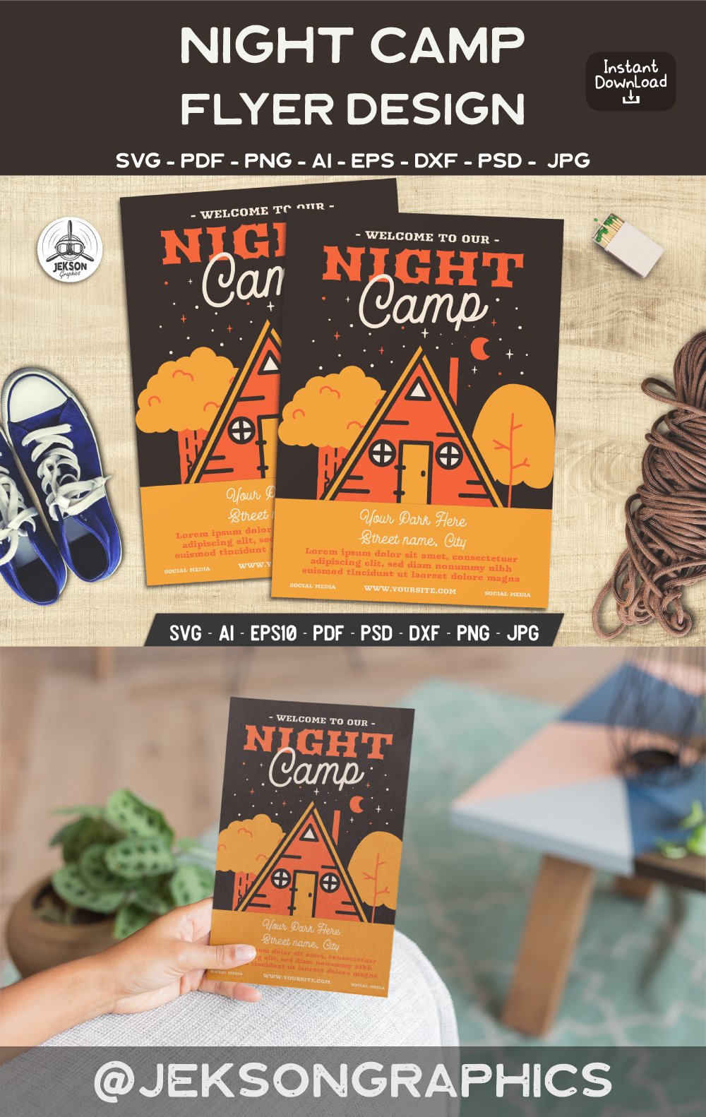 Night Camp Flyer SVG Template Adventure Card Poster