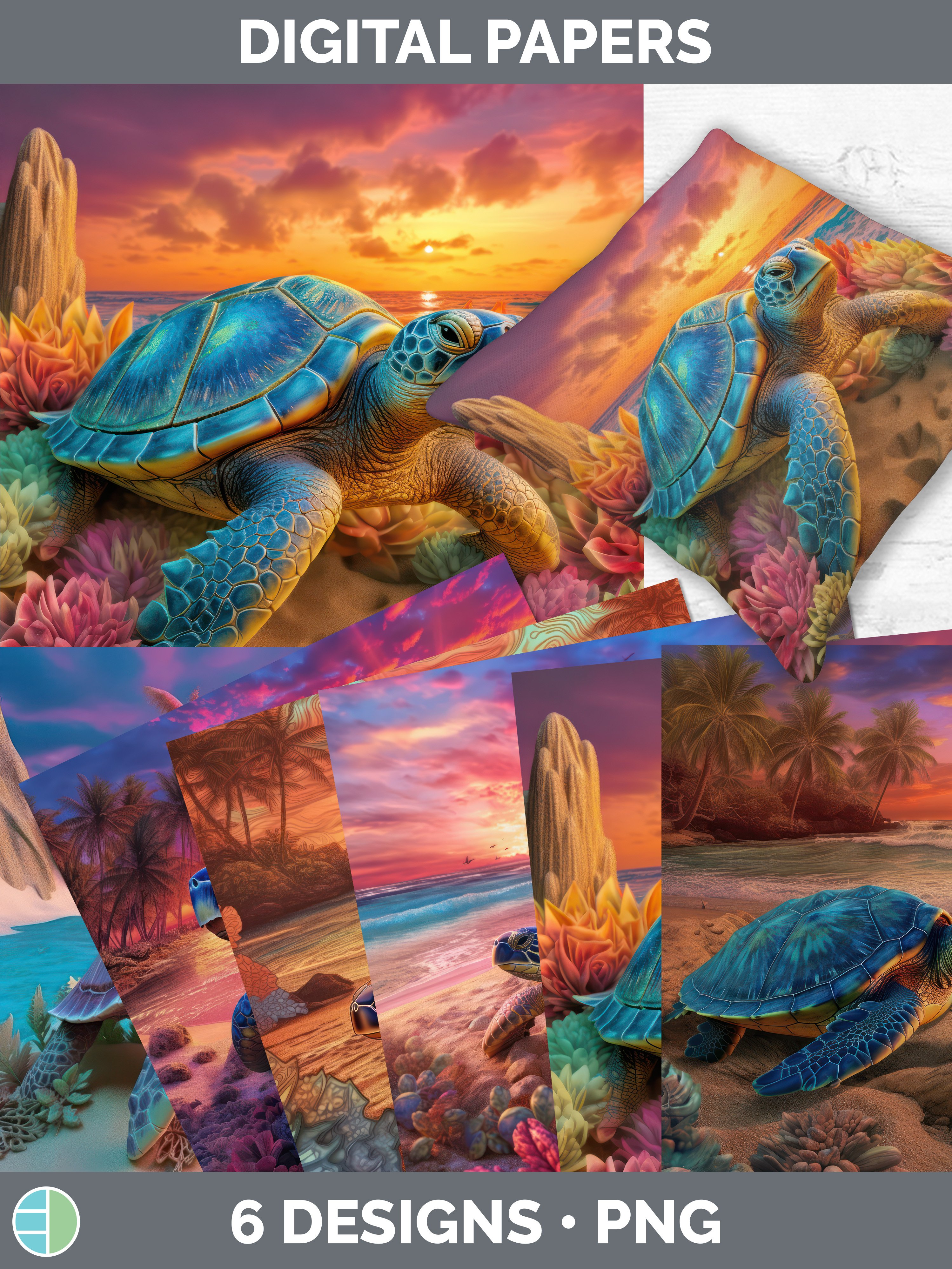 3D Sea Turtle Paper Backgrounds | Digital Scrapbook Papers D