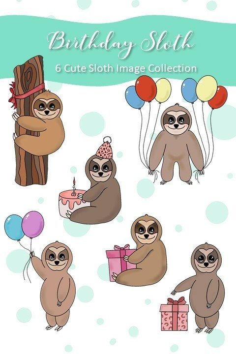 Birthday Sloth Image Clipart Collection