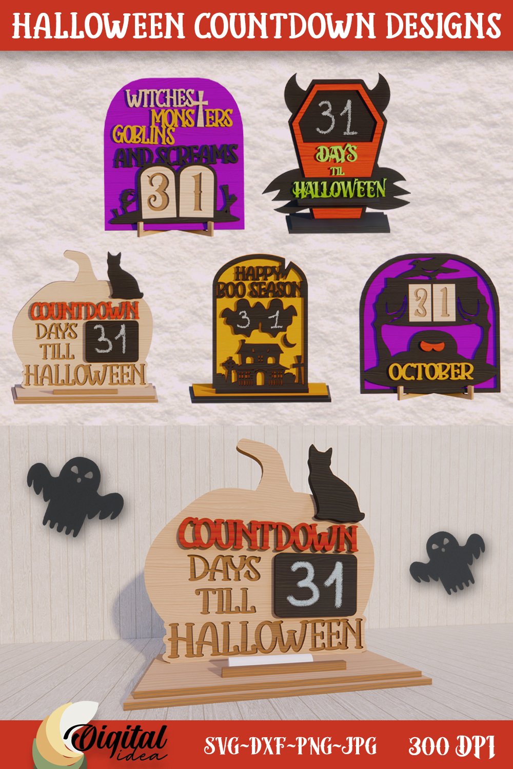 3D Halloween countdown bundle. Lasercut Days until Halloween