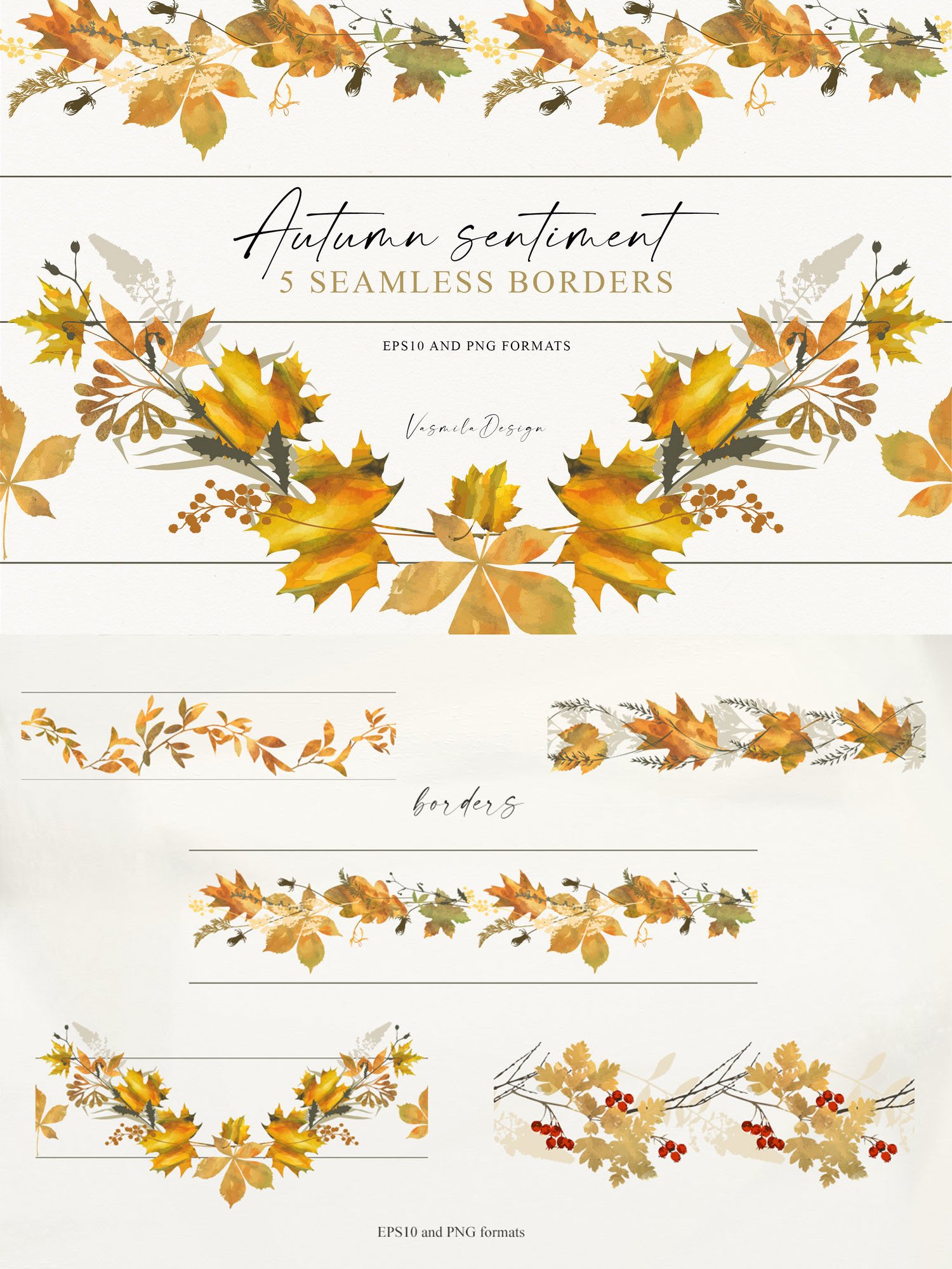Autumn seamless borders, Fall frames and garlands